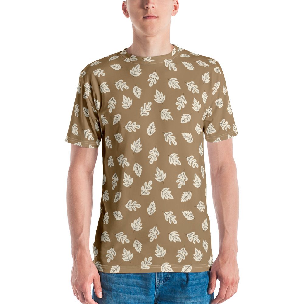 Beige Leaves Pattern T-Shirt