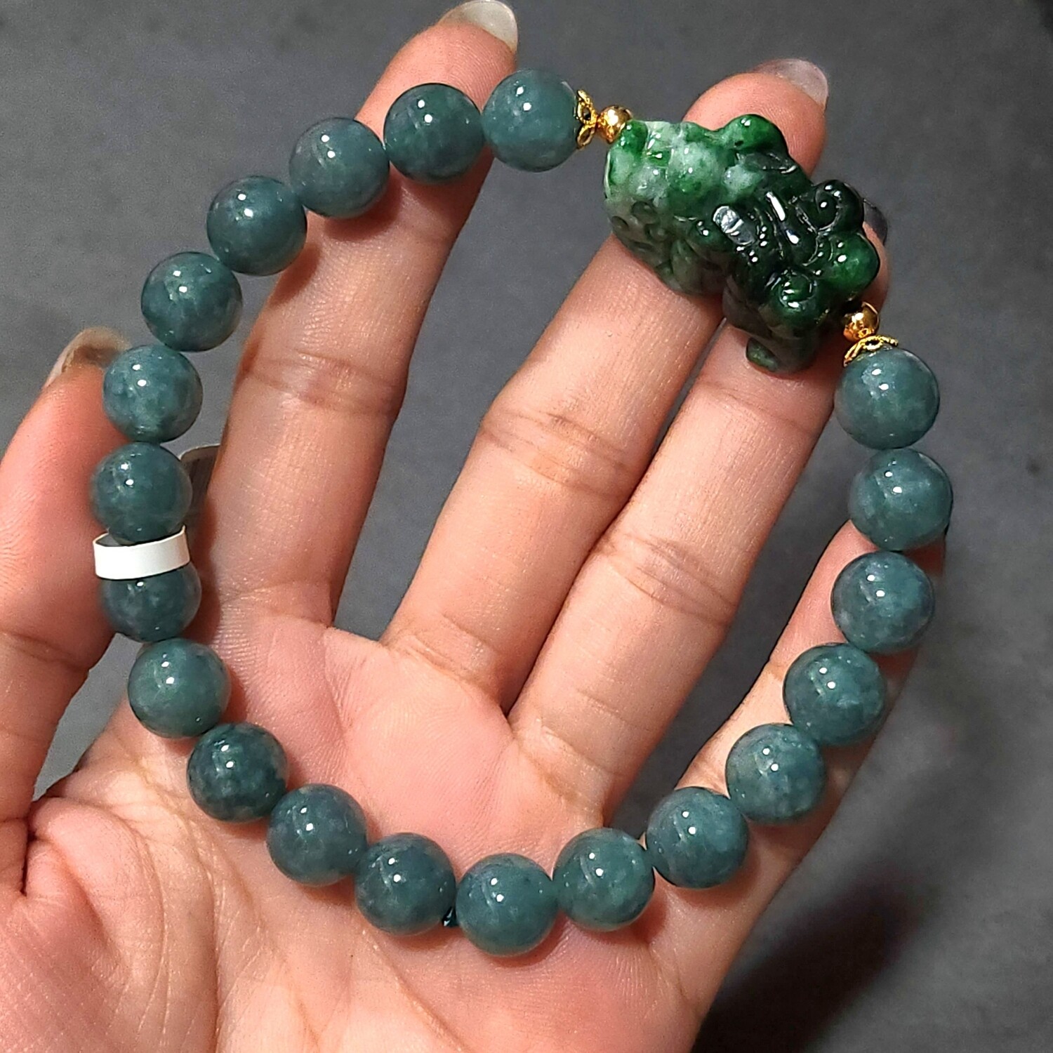 Natural Blue Water Jade with Dragon Pixiu - 18K