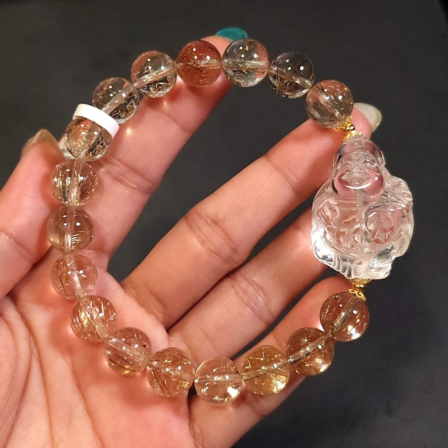 Natural Silver Ruti x Clear Quartz God of Wealth 18K