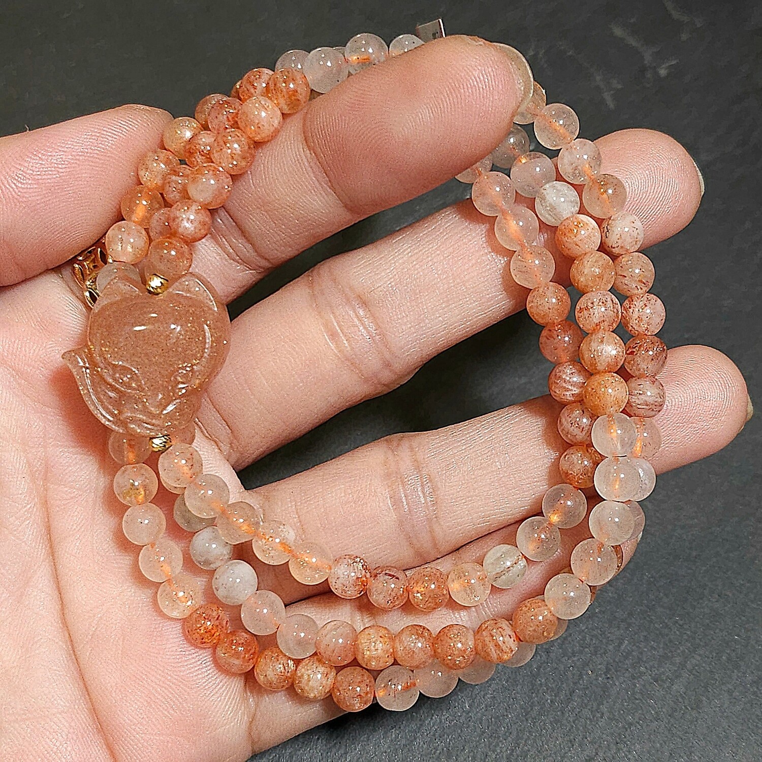 Natural 3 Lap Sunstone with 9 Tail Fox - 18K