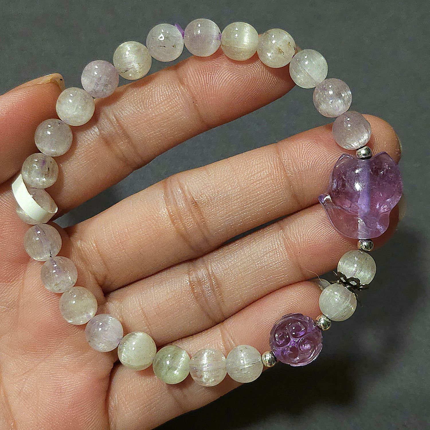 Natural Purple Kunzite with Amethyst Fox Tail & Lucky Ball