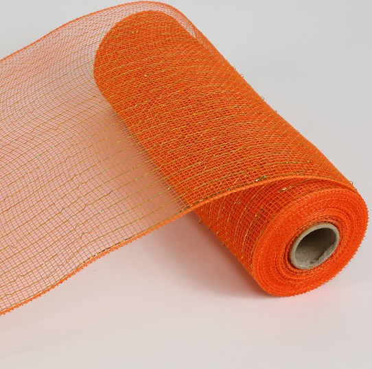 10"x10yd Metallic Deco Mesh Orange/Gold