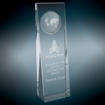 Crystal Slanted Rectangle with Engraved Globe