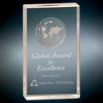 Crystal Rectangle with Globe Etching