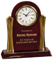 Rosewood Piano Finish Arch Desk Clock with Gold Columns