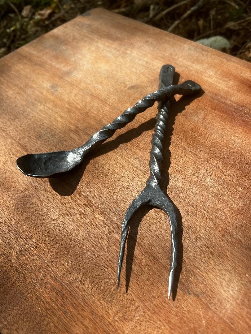 Hand Forged Fork and Spoon Set