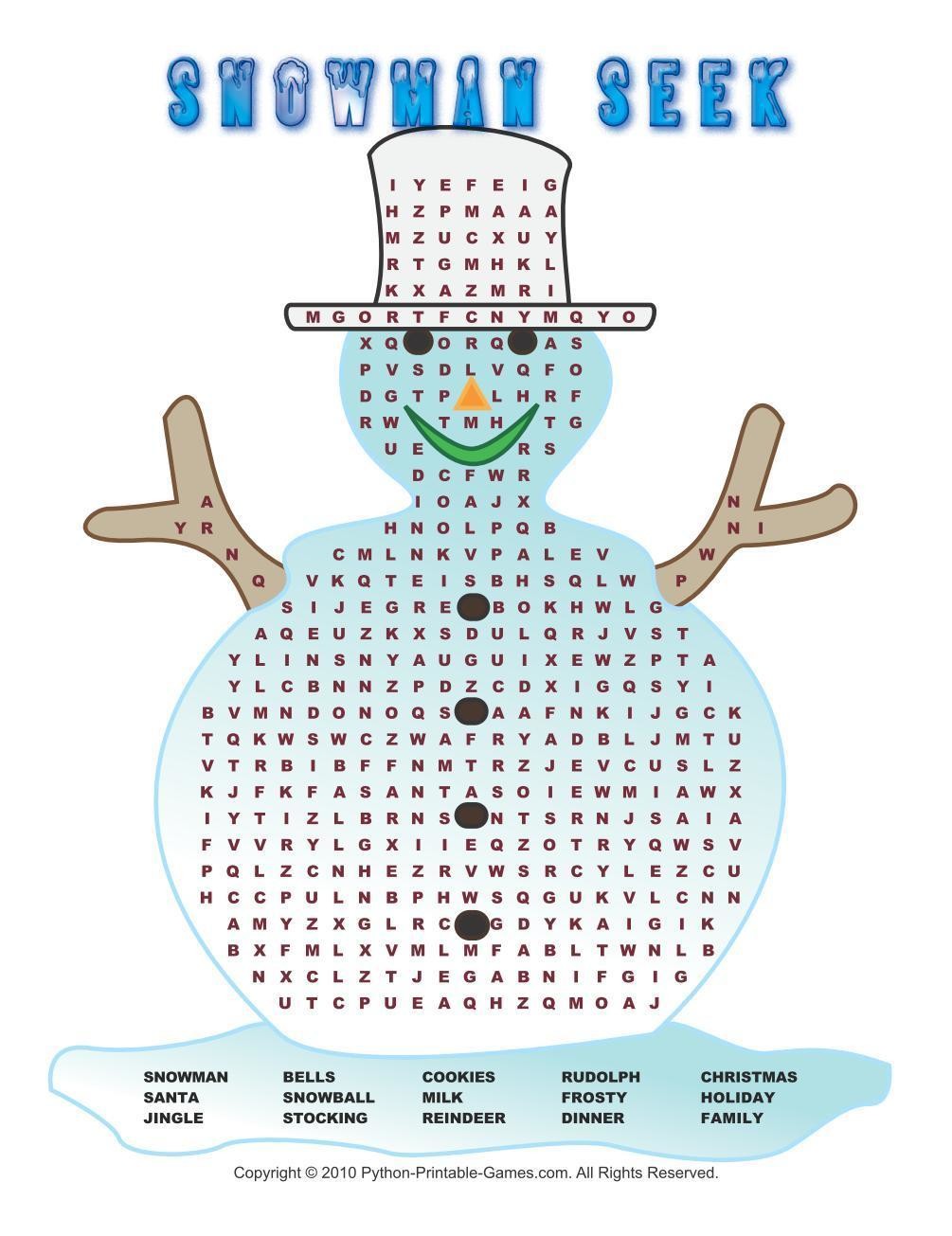 Winter Snowman Seek Word Search