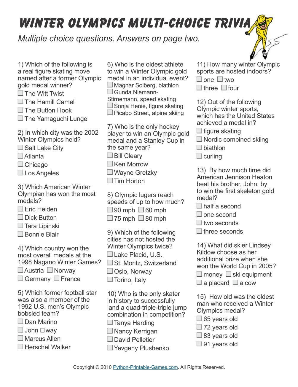 Winter Winter Olympic Multiple Choice Trivia Winter Winter Olympic Multiple Choice Trivia