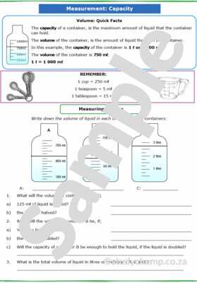 Grade 4 Mathematics Test: Measurement - Capacity, Volume and Mass
