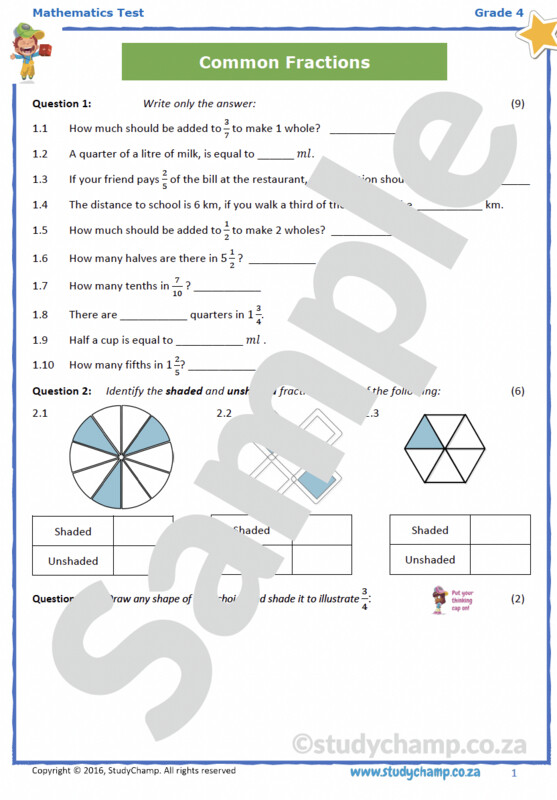Grade 4 Maths Test: Common Fractions Grade 4 Maths Test: Common Fractions