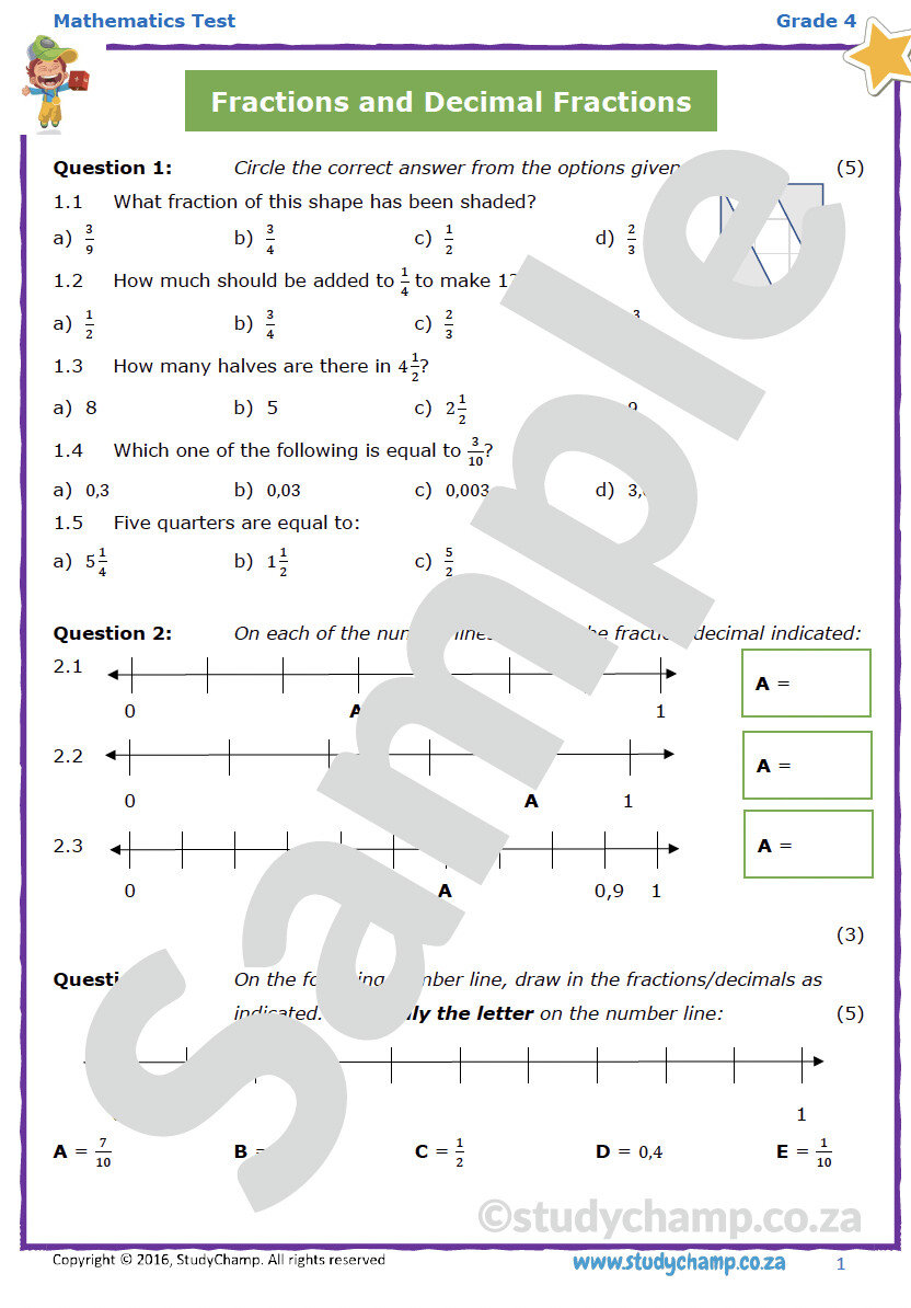 Grade 4 Mathematics Test: Common Fractions and Decimal Fractions Grade 4 Mathematics Test: Common Fractions and Decimal Fractions