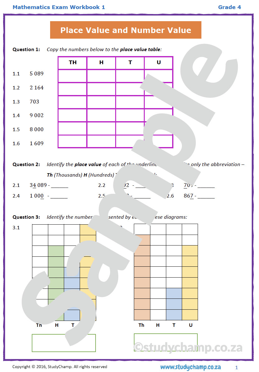 Grade 4 Maths Mid-Year Exam workbook 1: Numbers and Operations