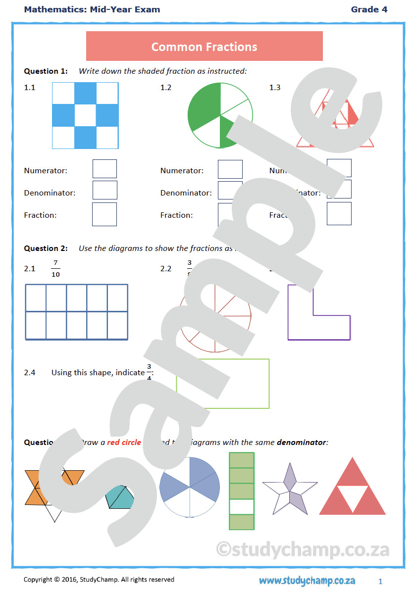 Grade 4 Maths Mid-Year Exam workbook 2: Fractions, Measurement and Data
