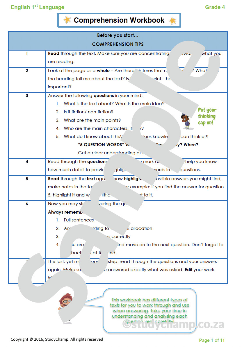 Grade 4 English Mid-Year Exam workbook: Comprehension and Visual Literacy