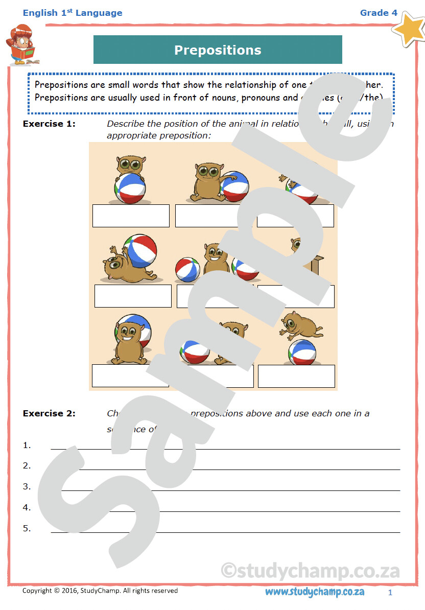 Grade 4 English: Prepositions