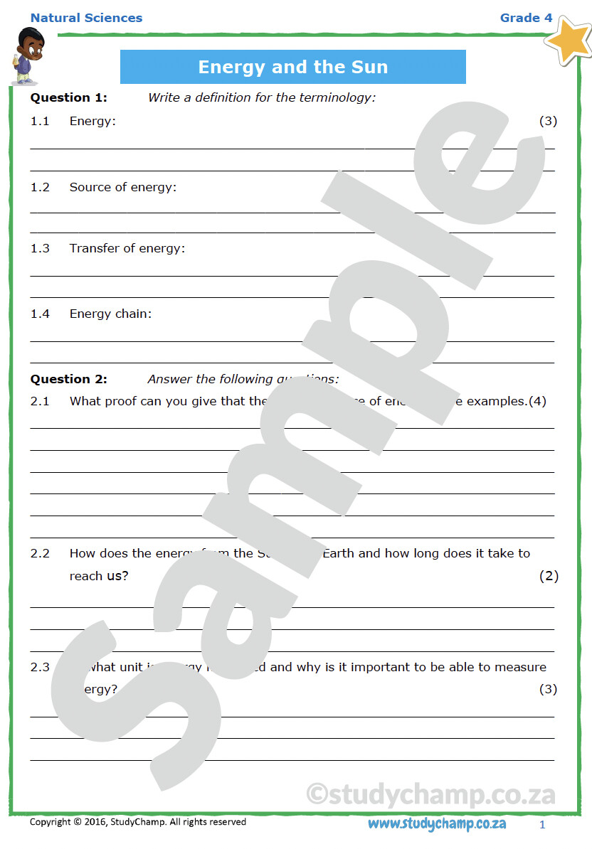 Grade 4 Natural Sciences Test: Energy and the Sun