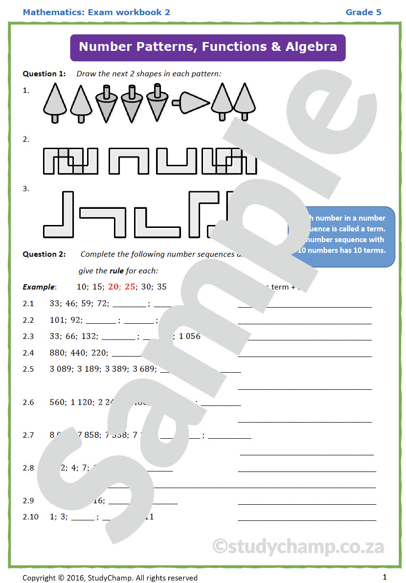 Grade 5 Mathematics Year-End Exam Workbook 2: Patterns and Algebra