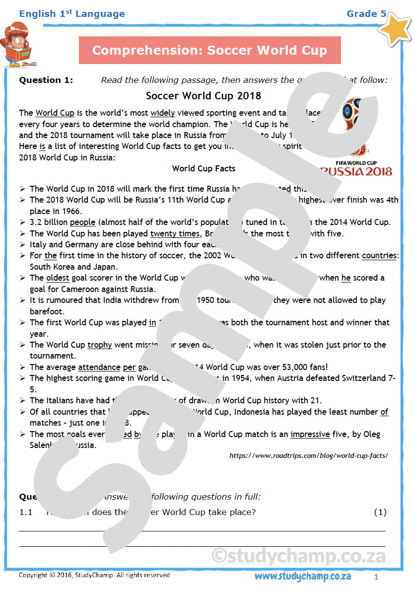 English Comprehension For Grade 5