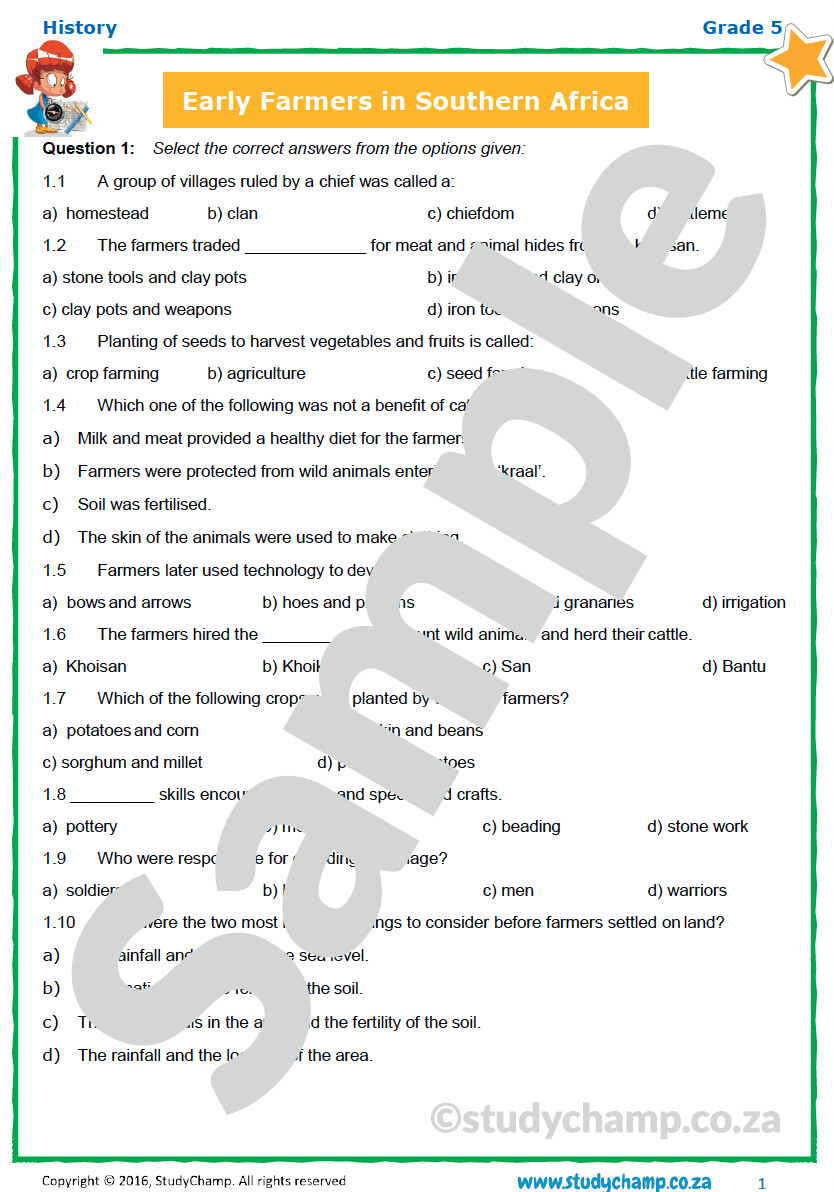 Grade 5 History Test: Early Farmers in Southern Africa