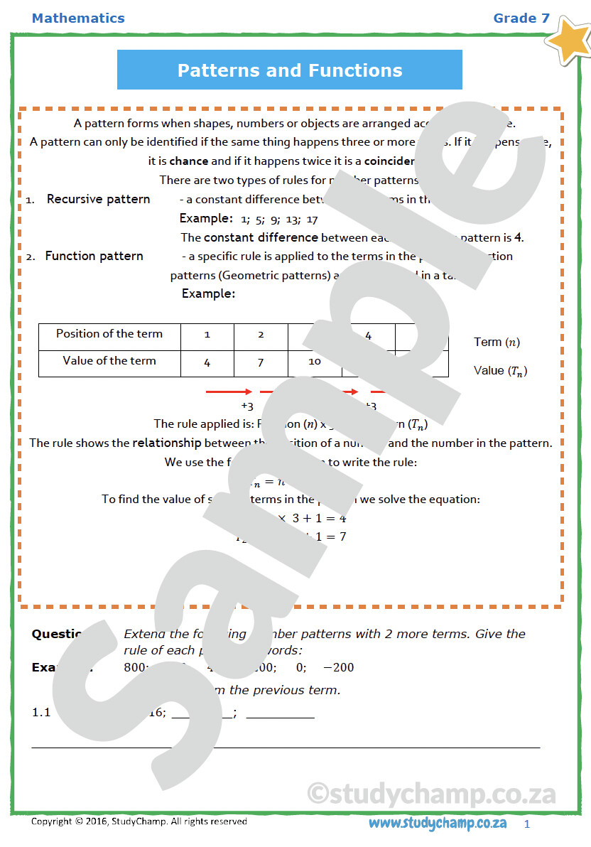 Grade 7 Mathematics Workbook: Number patterns Grade 7 Mathematics Workbook: Number patterns