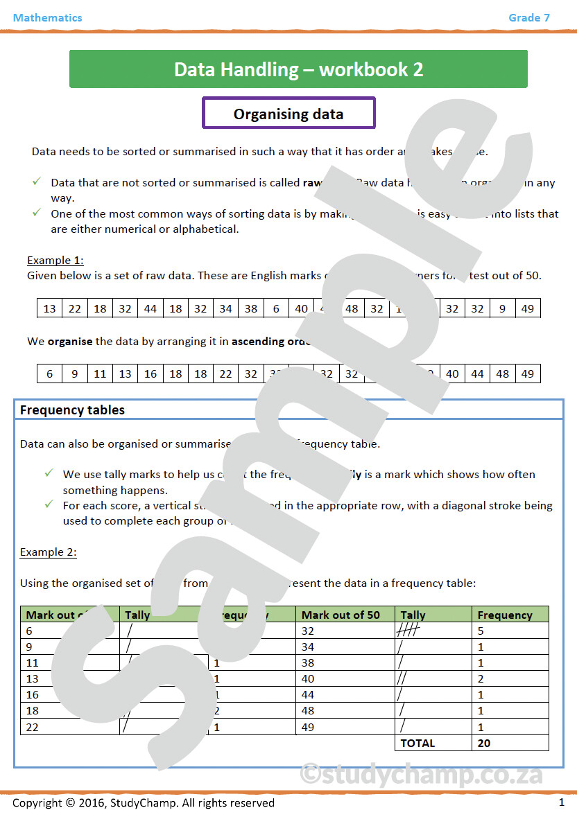 Grade 7 Mathematics Workbook: Data Handling 1 Grade 7 Mathematics Workbook: Data Handling 1