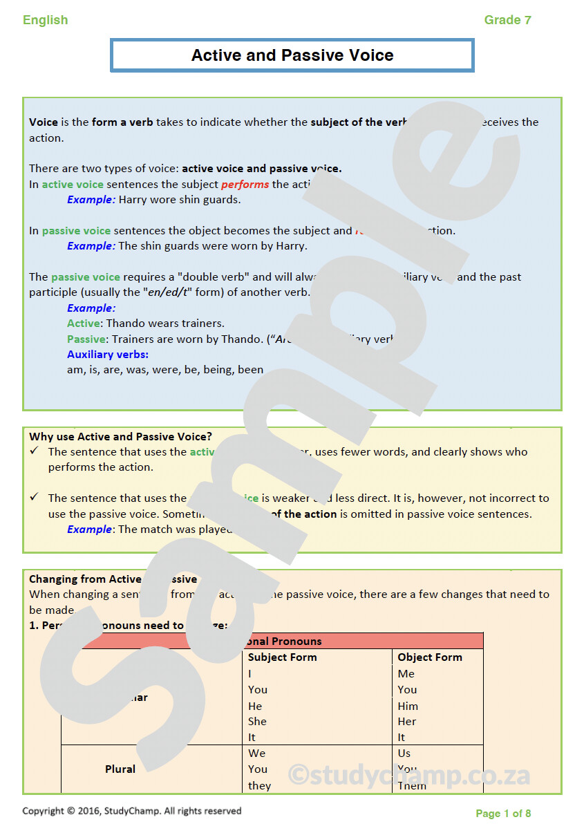 Grade 7 English Worksheet Active And Passive Voice