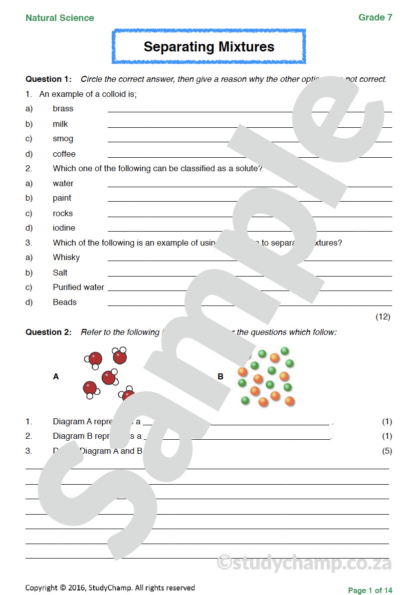 Grade 7 Natural Sciences Test: Separating Mixtures
