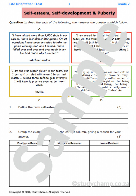 Grade 7 Life Orientation Test Self concept