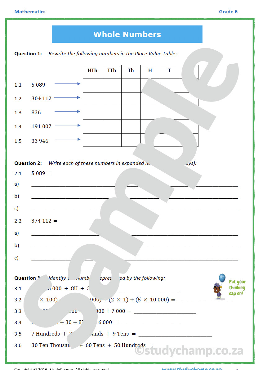Grade 6 Maths Workbook: Whole Numbers Grade 6 Maths Workbook: Whole Numbers