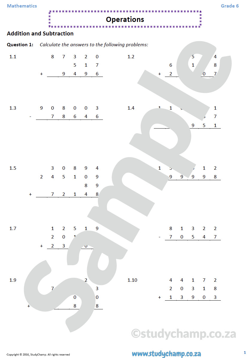 Grade 6 Maths Worksheet: Basic Operations Grade 6 Maths Worksheet: Basic Operations