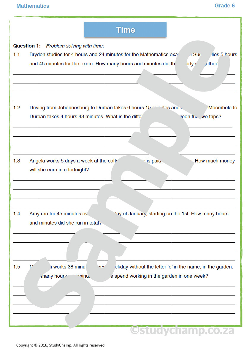 Grade 6 Maths Worksheet Time Problem Solving
