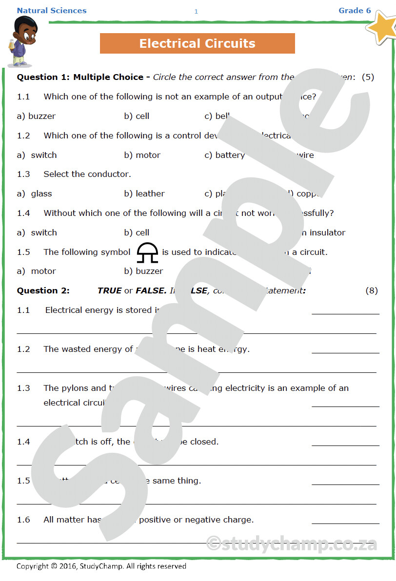 Grade 6 Natural Sciences Test: Electrical circuits