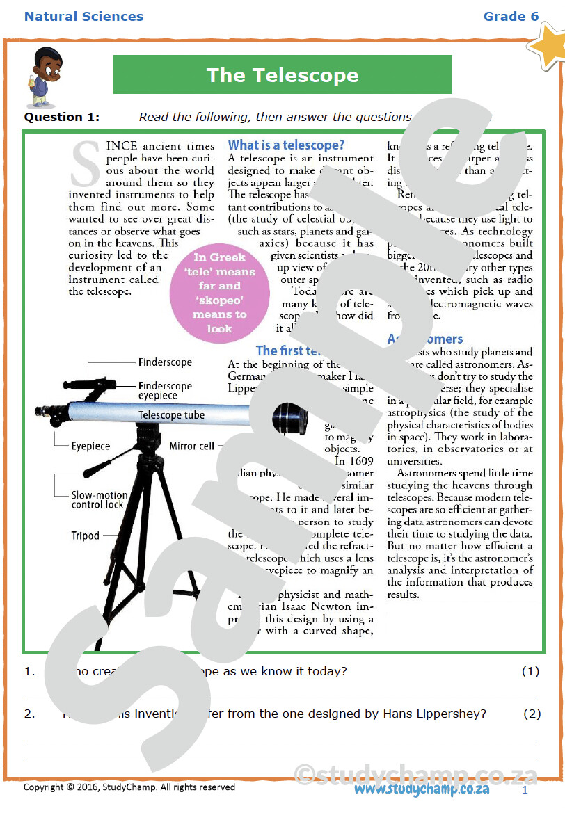 Grade 6 Natural Sciences Test: Telescopes and Exploring Space