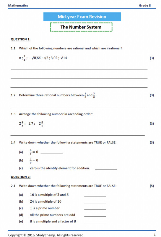 Grade 8 Mathematics Mid-year Exam Revision Workbook Grade 8 Mathematics Mid-year Exam Revision Workbook