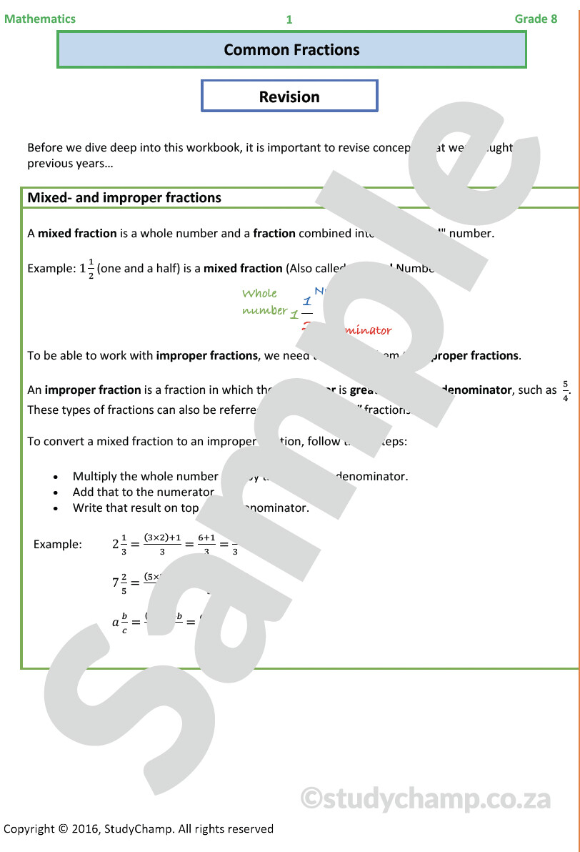 Grade 8 Mathematics Workbook: Common Fractions Grade 8 Mathematics Workbook: Common Fractions
