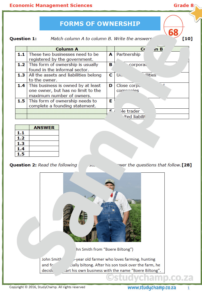 Grade 8 EMS Test Forms Of Ownership Grade 8 EMS Test Forms Of Ownership