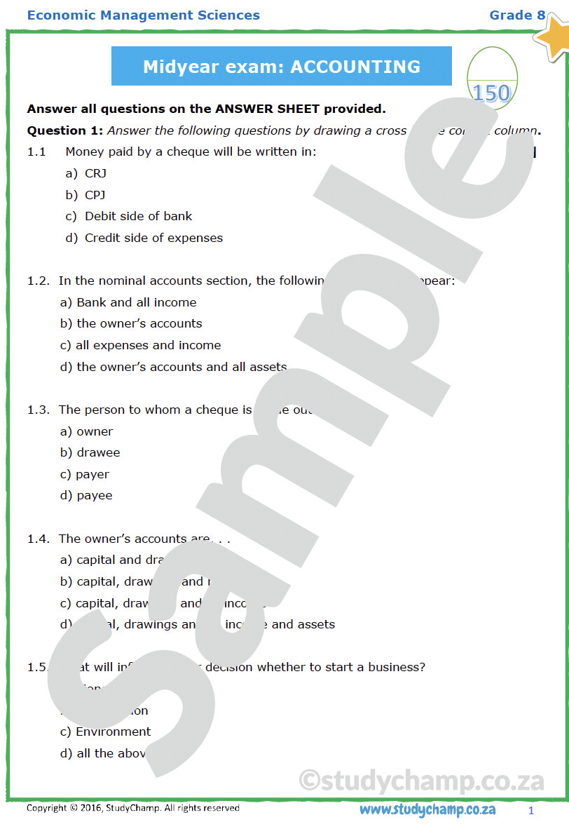 Grade 8 EMS Mid-year Exam Revision: Accounting Concepts Grade 8 EMS Mid-year Exam Revision: Accounting Concepts