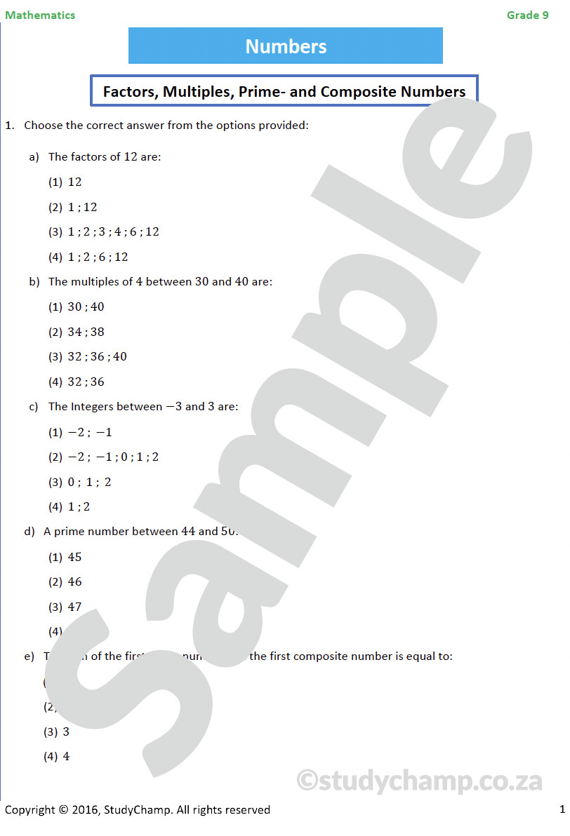 Grade 9 Mathematics Workbook Numbers