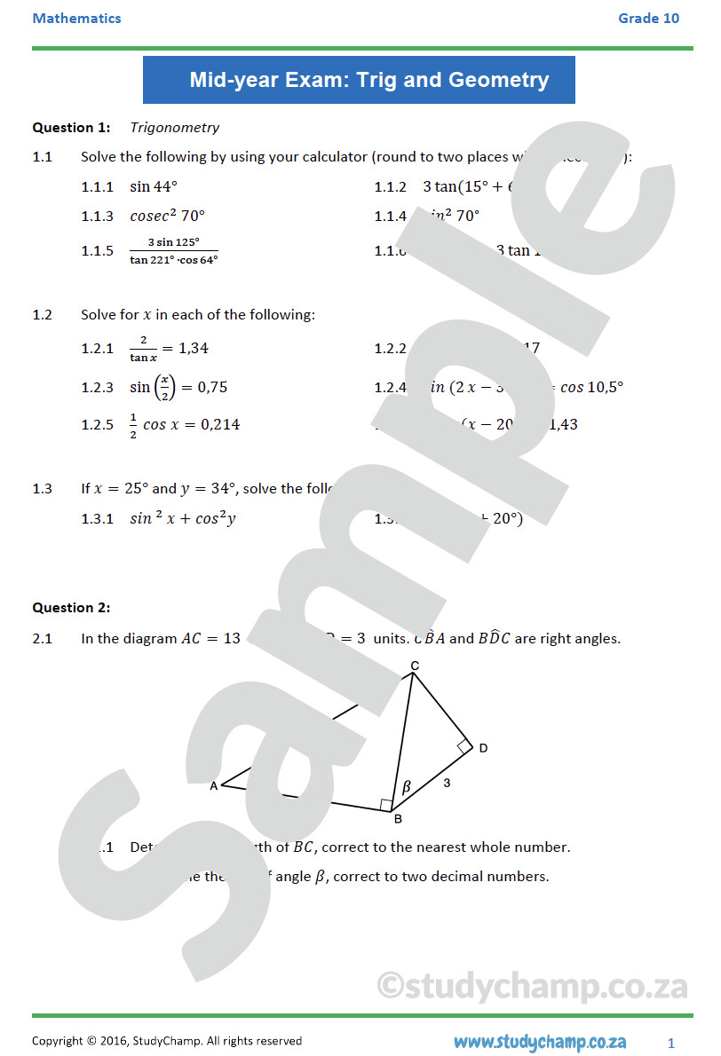 Past Papers Grade 10 Mathematics Term 1 Past Papers Grade 10 Mathematics Term 1