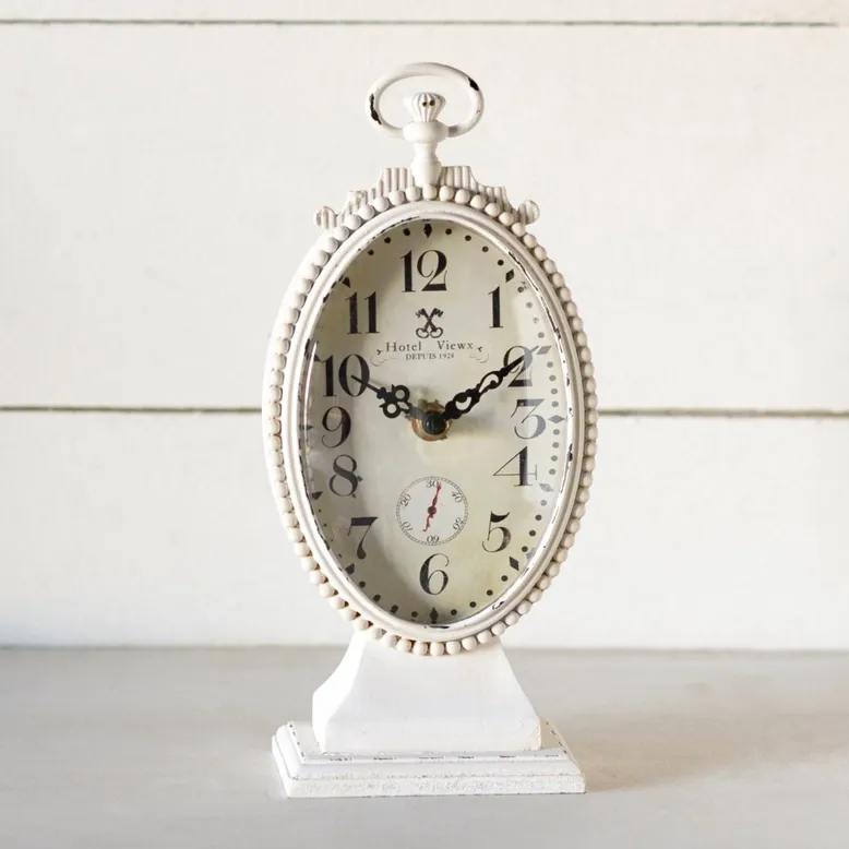 Antiqued White Table Clock