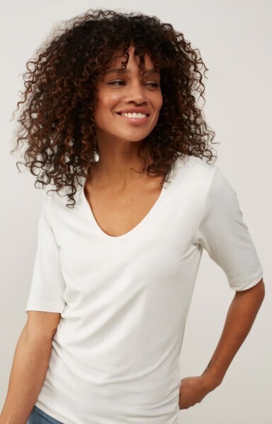 Yaya woman Round V-neck top OFF WHITE