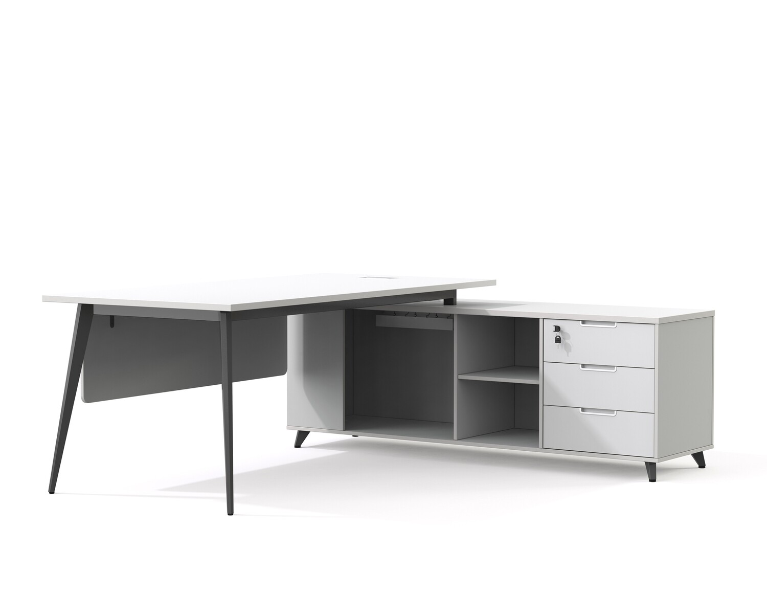 Ofix 007 Executive Desk with Side Cabinet (White)