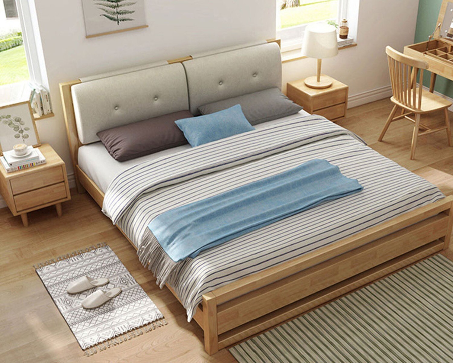 Flotti Veria Solid Thailand Rubberwood Bed Frame (Double, Queen, King ...