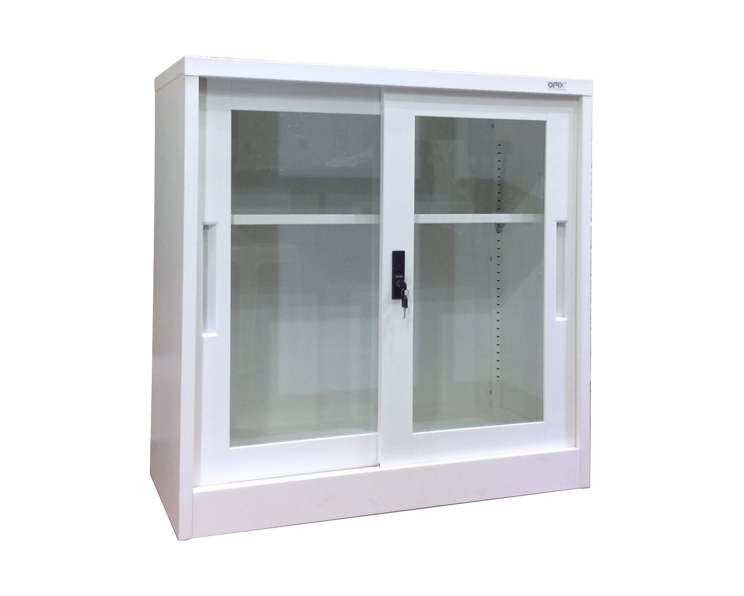 Ofix 2-Layer Glass Sliding Door Steel Cabinet (White, Grey+White)