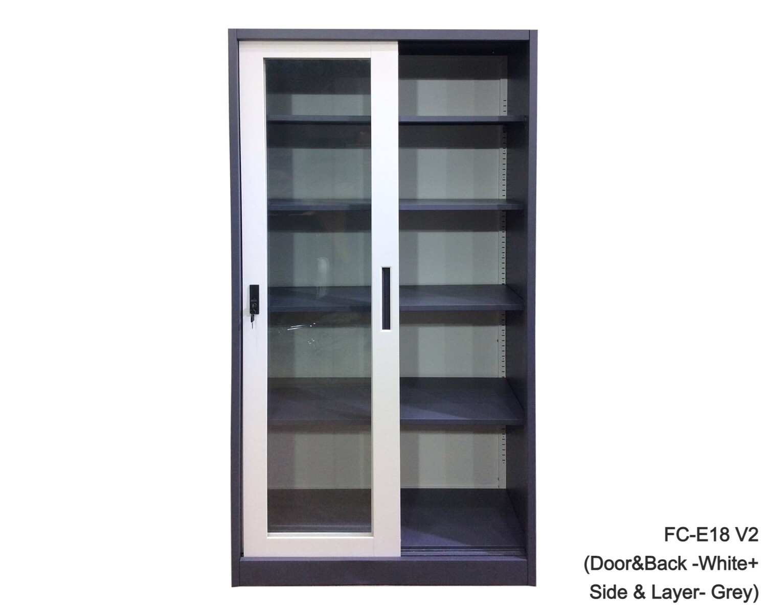 Ofix 5-Layer Glass Sliding Door Steel Cabinet V2 (Grey+White)