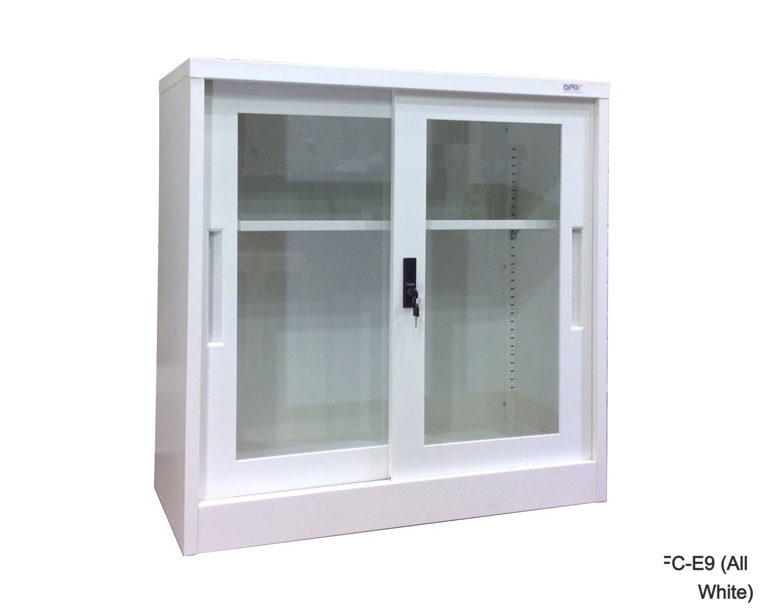 Ofix 2-Layer Glass Sliding Door Steel Cabinet (White, Grey+White)
