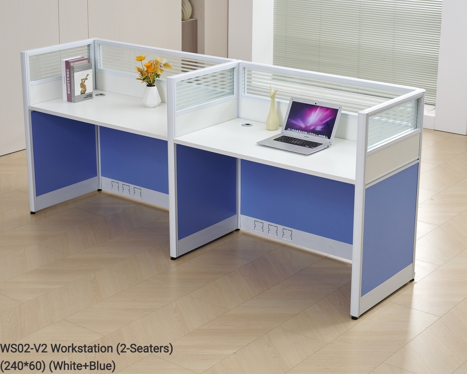 Ofix WS02 V2 2 Seaters Workstation Partition Cubicle (White+Blue, All ...