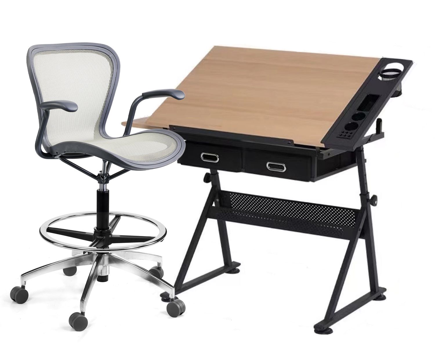 Ofix ML-032 Drafting Table & Chair Set (Wood Table Height Adjustable ...