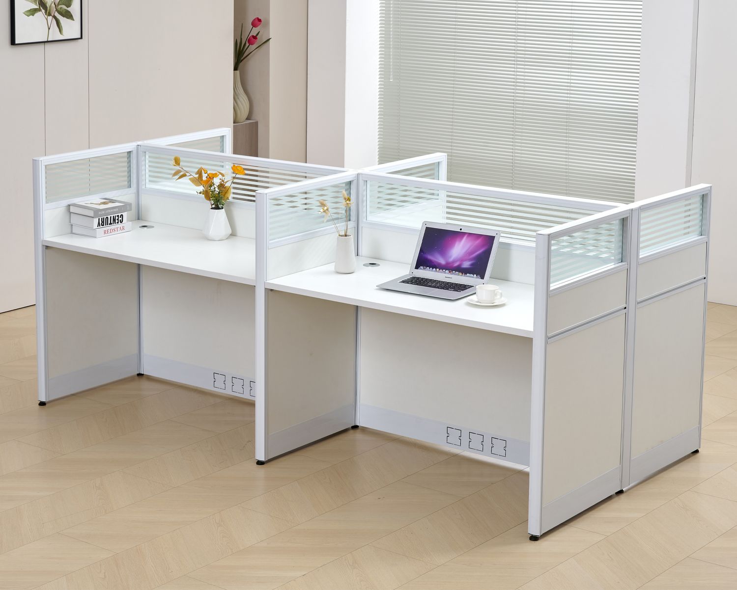 Ofix WS04 4 Seaters Workstation Partition Cubicle (All White, White+Blue)