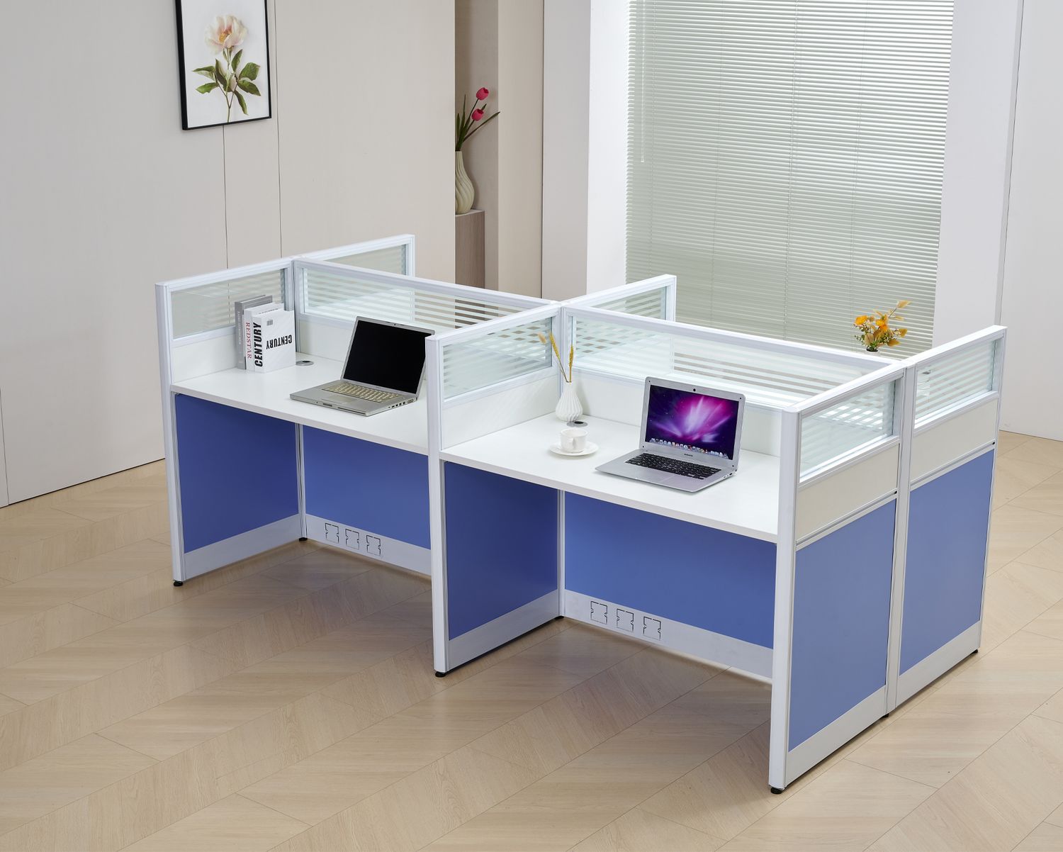 Ofix WS04 4 Seaters Workstation Partition Cubicle (White+Blue)